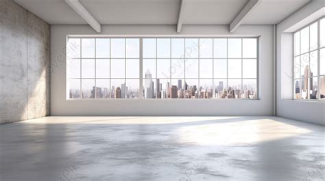 놀라운 3d 배경 미니멀리스트 흰 벽 아름다운 도시 경관 및 광택 콘크리트 바닥을 갖춘 도시 로프트 리스 배경 광택 바닥 배경 사진관 배경 이미지 Hd 리스