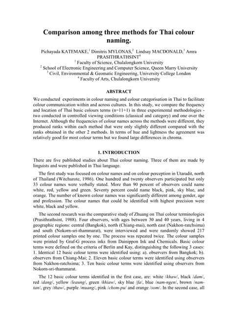 Pdf Comparison Among Three Methods For Thai Colour Naming