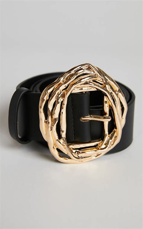 Rovilyn Gold Circle Buckle Belt In Black Showpo
