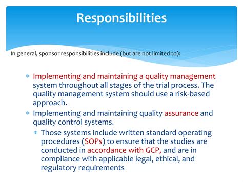 Sponsor Responsibilities In Clinical Trial Ppt