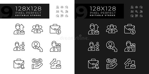 Job Related Pixel Perfect Linear Icons Set For Dark Light Mode Stock