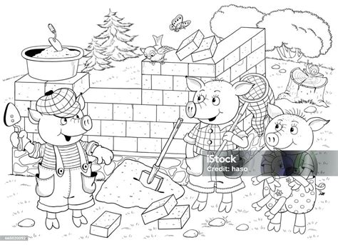 3 마리의 작은 돼지 동화 어린이를 위한 그림 색칠 페이지입니다 귀 엽 고 재미 있는 만화 캐릭터 가을에 대한 스톡 벡터 아트 및 기타 이미지 Istock