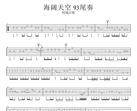 海阔天空 尾奏吉他谱 Beyond乐队 《海阔天空 尾奏》六线谱吉他谱 乐手网