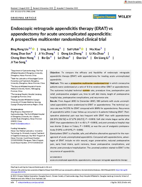 Liu Et Al 2022 Endoscopic Retrograde Appendicitis Therapy Erat Vs