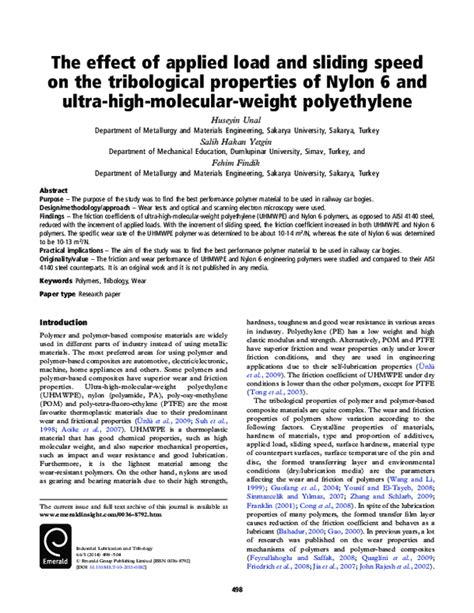 Pdf The Effect Of Applied Load And Sliding Speed On The Tribological