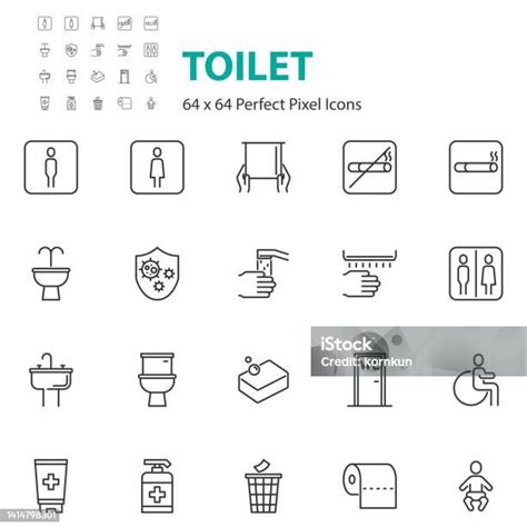 Set Of Toilet Line Icons Bathroom Wc Restroom向量圖形及更多乾淨圖片 乾淨 健康的生活方式