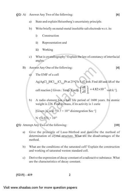 Physical Chemistry 2017 2018 B Sc Chemistry Semester 6 Tybsc 2013 Pattern Question Paper With