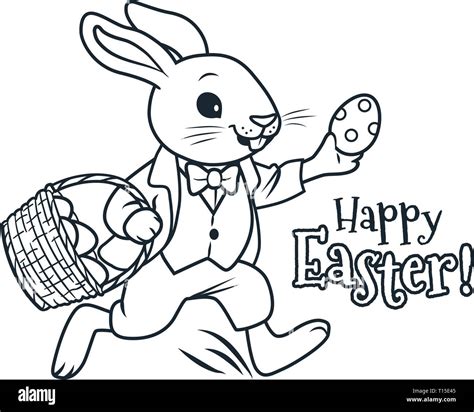 Easter Bunny Running With Basket Full Of Chocolate Eggs Coloring Page