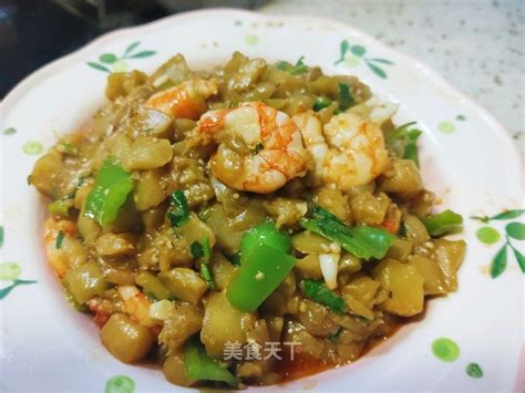 青椒虾仁炒茄丁的做法青椒虾仁炒茄丁怎么做筠旸jy的菜谱美食天下