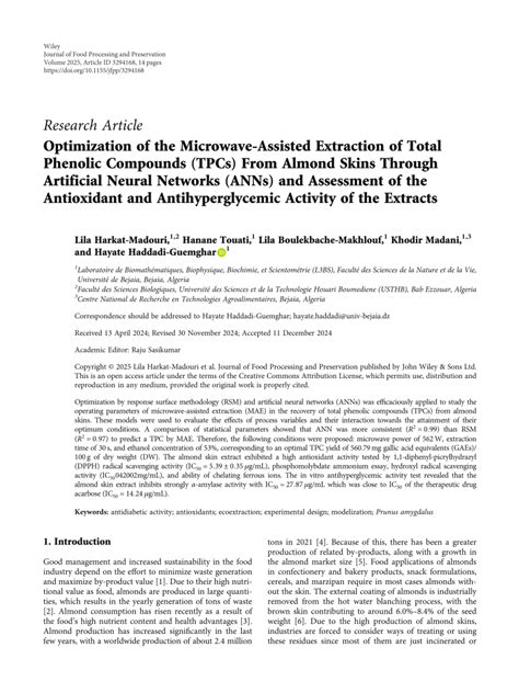 Pdf Optimization Of The Microwave Assisted Extraction Of Total