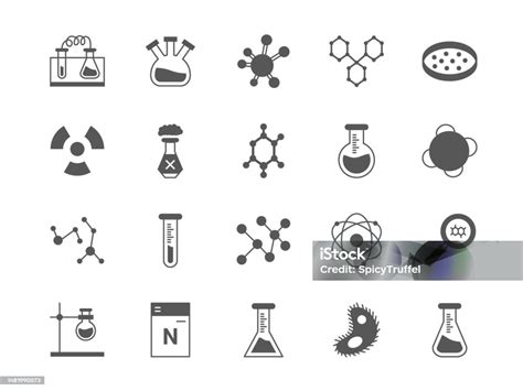 화학 과학 실험실 연구 아이콘 화학 실험실 시험 장비 과학적인 Dna 실험 플라스크 분자 구조 및 원자 방사능 기호 벡터 의학
