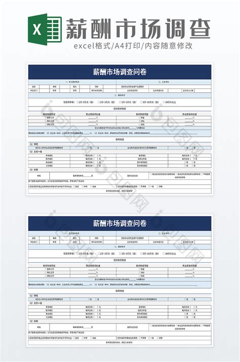 简洁简约薪酬市场调查问卷excel模板下载 包图网