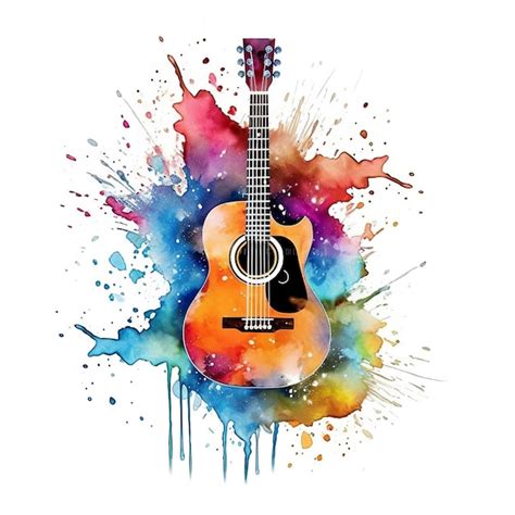 Una Pintura De Acuarela De Una Guitarra Sobre Una Imagen De Ai