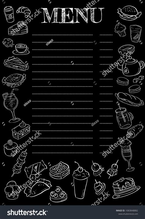 Black White Chalkboard Menu Vector Illustration Stock Vector Royalty
