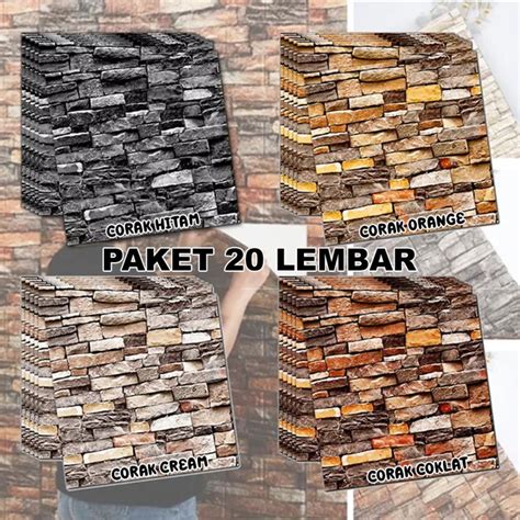 Jual Promo Paket 20 Lembar Wallpaper Stiker 3D Modern Foam Batu Bata