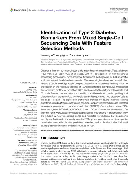 Pdf Identification Of Type 2 Diabetes Biomarkers From Mixed Single