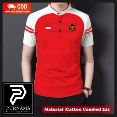 Jual Kaos Raglan Kerah Shanghai Logo Garuda Bendera Indonesia Tshirt