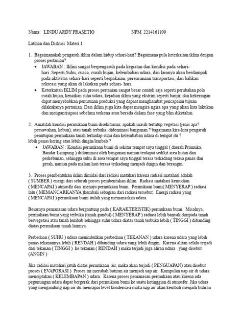 Lindu Ardy Prasetio 2214161109 Tugas Iklim 1 Pdf