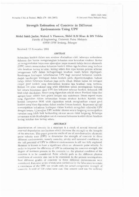 Pdf Strength Estimation Of Concrete In Different Environments Using Upv