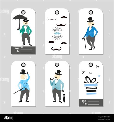 Vector Conjunto De Etiquetas De Regalo Con Caballero Victoriano