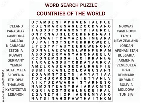 Word Search Puzzle Vector Word Find Game Illustration Countries Of