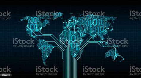 Abstract World Map From A Digital Binary Code On A Grid Background A Connection Between Cities