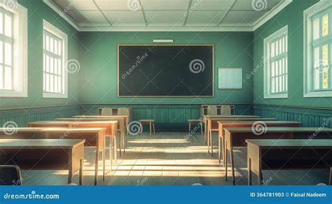 Classroom With Green Walls Illuminated By Sunlight With Generative Ai Whiteboard And Wooden Desk