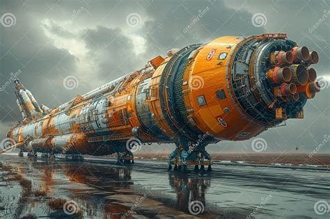 Rocket Engine Turbines On Spaceship Runway For Space Launch And Landing