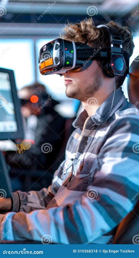 Virtual Reality Aviation Exam In Flight Simulator Cabin With Man