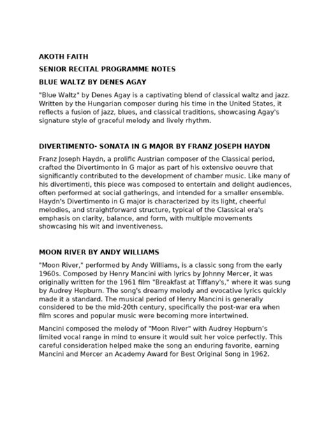 Recital Programme Notes Pdf Songs Jazz