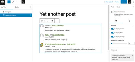 latest comments block documentation