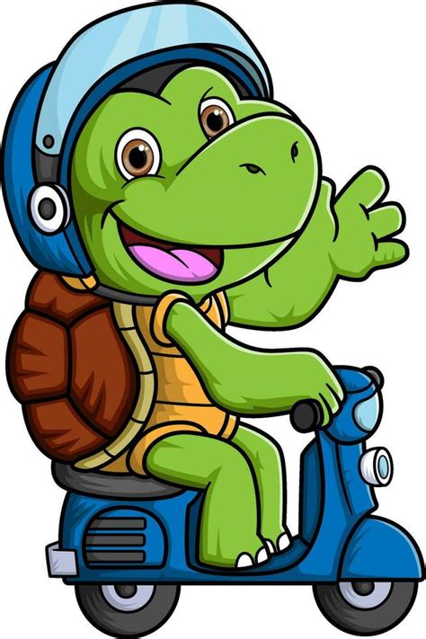 Turtle Riding Vintage Scooter With Wearing Helmet Vector Art At Vecteezy