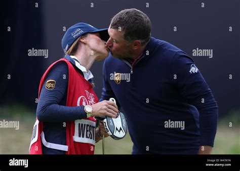 Englands Lee Westwood Kisses Caddie And Girlfriend Helen Storey On The
