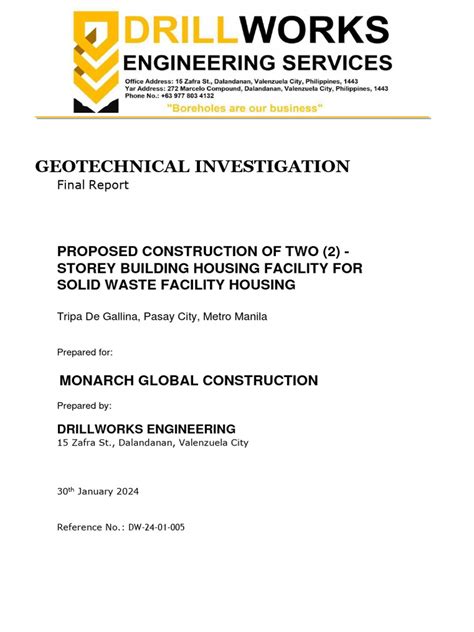 Geotechnical Investigation Report Proposed Construction Of Two Storey