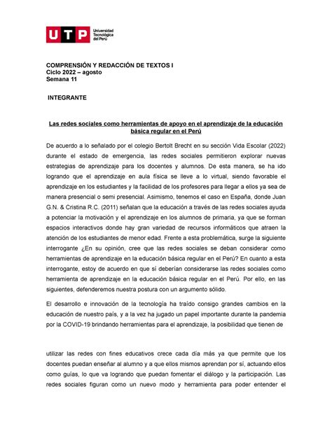 Tarea Académica 2 CRT 2 COMPRENSIÓN Y REDACCIÓN DE TEXTOS I Ciclo