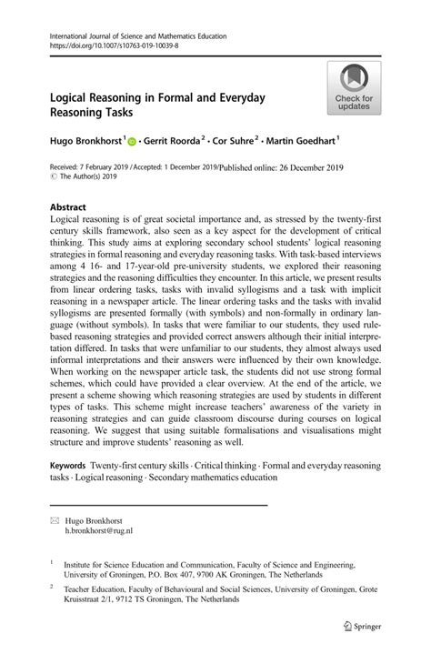 Pdf Logical Reasoning In Formal And Everyday Reasoning Tasks