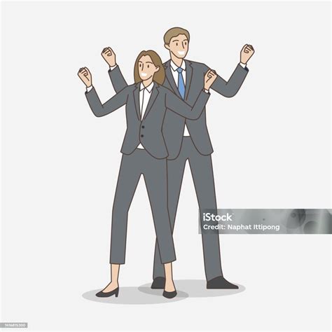 비즈니스 행복 사람들은 주먹을 쥐고있는 제스처로 긍정적 인 감정을 보여줍니다 경영자에 대한 스톡 벡터 아트 및 기타 이미지