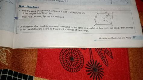Brain Stimulants 1 Find The Area Of A Rhombus Whose Side Is 15 Cm Long W