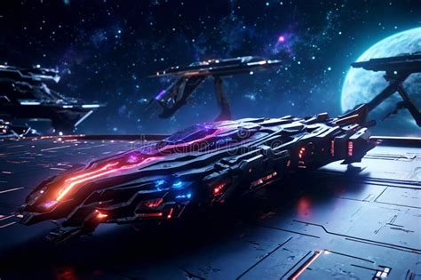 A Spaceship Exploring In Deep Space Stock Illustration Illustration Of Multilevel Orange