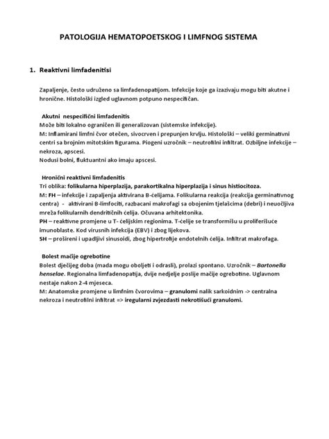 Patologija Hematopoetskog I Limfnog Sistema Skripta Pdf