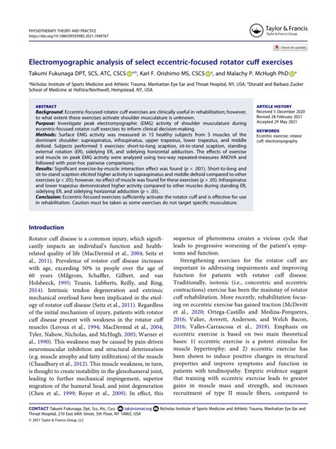 Pdf Electromyographic Analysis Of Select Eccentric Focused Rotator Cuff Exercises