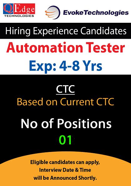 Evoke Technologies 4 8 Yrs Exp Automation Tester Qedge Technologies