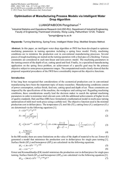 Optimisation Of Manufacturing Process Models Via Intelligent Water Drop