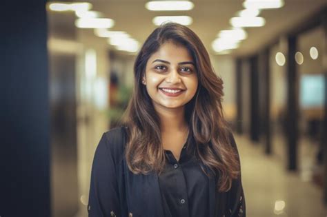 Premium Photo Young Smart Indian Businesswoman Smiling Face Standing