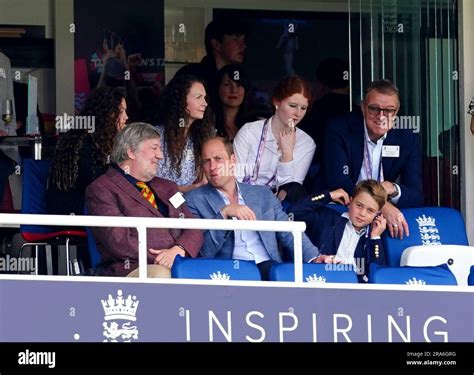 MCC President Stephen Fry The Prince Of Wales And Prince George In The Box During Day Four Of