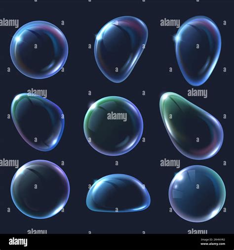 Realistic 3d Soap Bubble Soapy Bubbles In Various Shapes Iridescent
