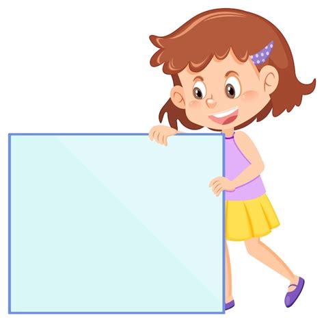 Jolie Fille Tenant Un Tableau Blanc En Style Cartoon Vecteur Premium
