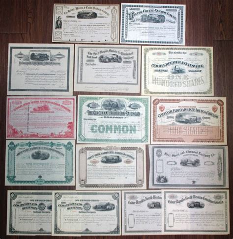 Railroad Stock Certificates Group Of 15 Unissued Ca1850 1900s