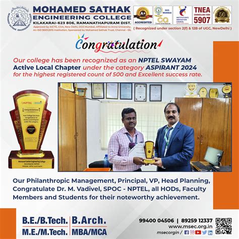 Annauniversity Nptel Swayam Nptelswayam Achivers Msecorgin Admissions2024