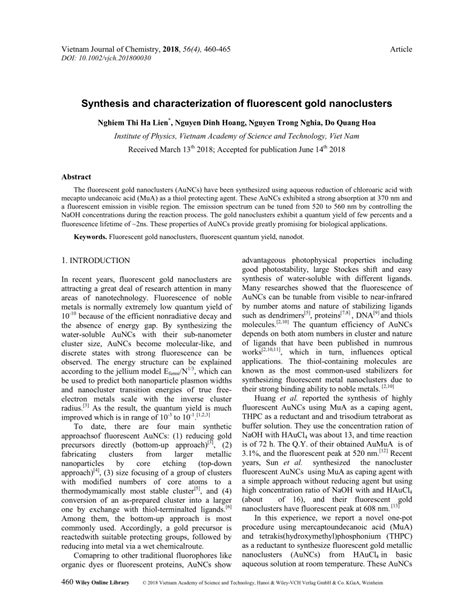 Pdf Synthesis And Characterization Of Fluorescent Gold Nanoclusters